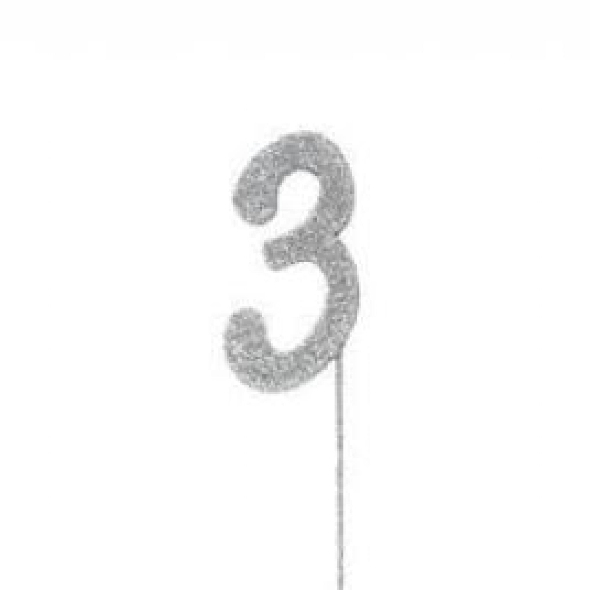 Glitter Pick Number 3 Silver | Party Party